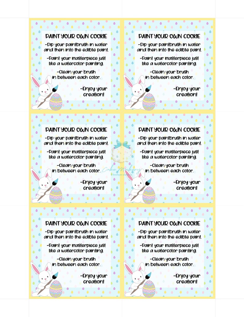 Printable Cookie Card - Paint Your Own Easter Cookies - 3.25" - Etsy
