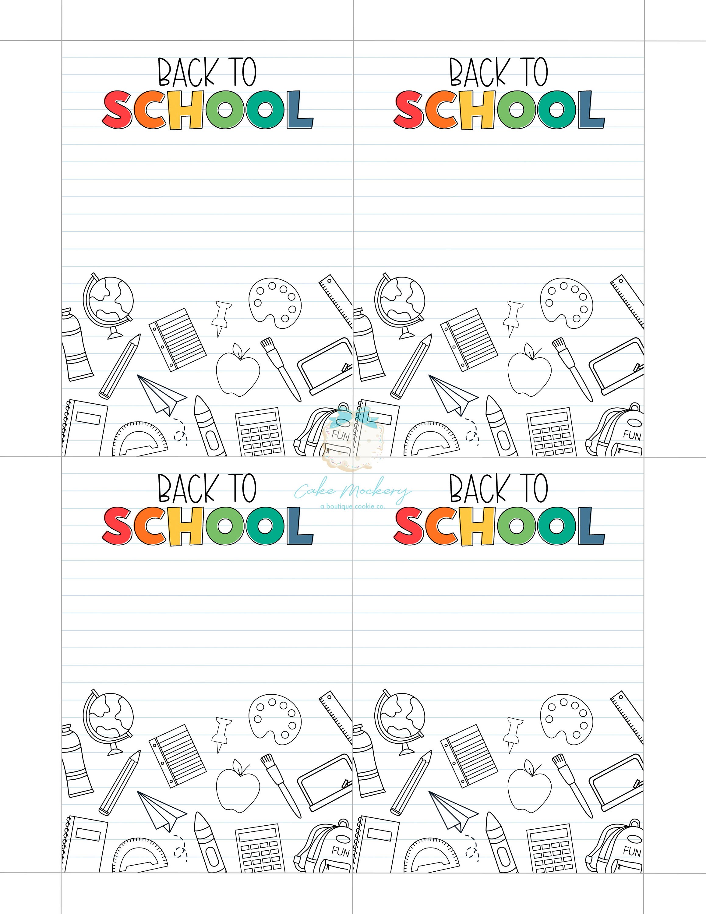 Printable Cookie Card - Back to School Doodle- 3.5"x5" - Etsy