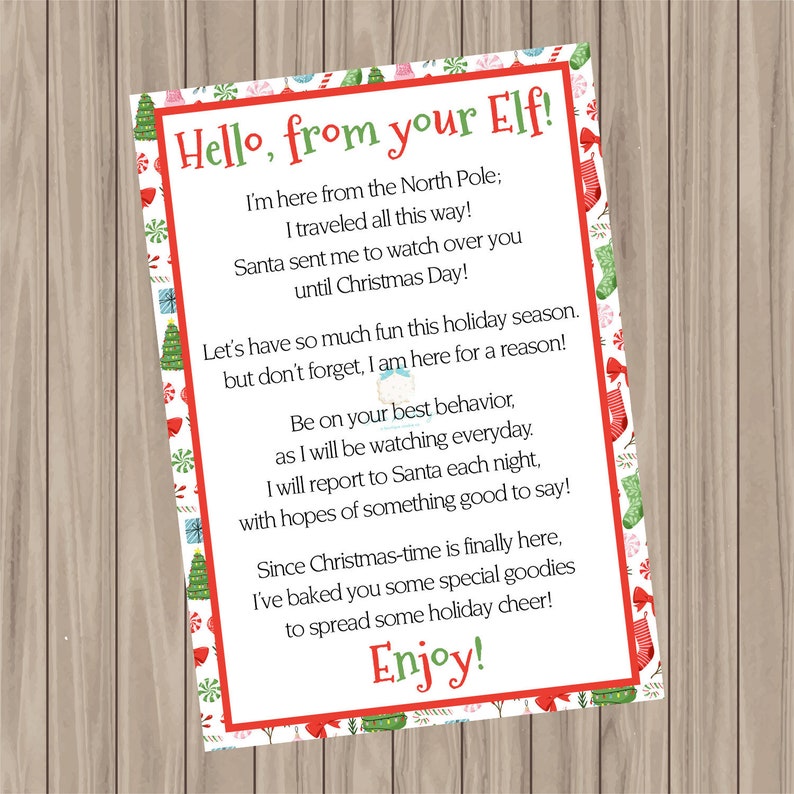 Printable Cookie Card Elf on the Shelf Hello from Your Elf | Etsy