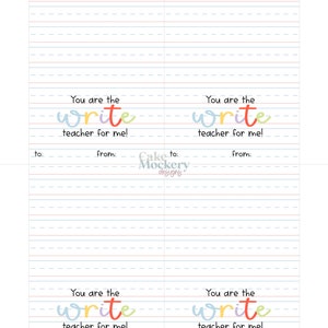 Printable Cookie Card - You're the WRITE Teacher for Me - 3.5"x5" - Etsy