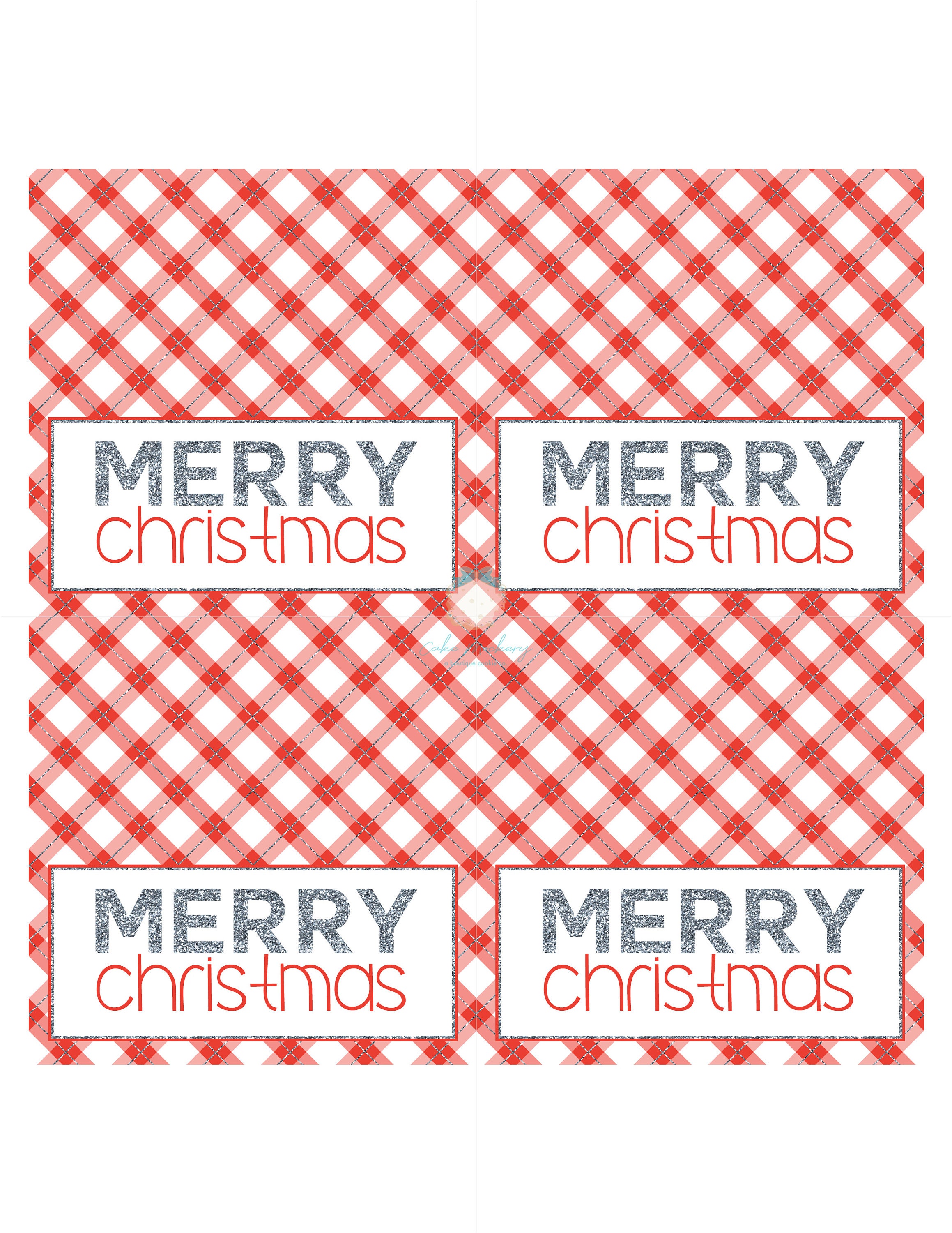 Printable Bag Topper - Merry Christmas Ornate Plaid - 4" WIDE BAG - Etsy