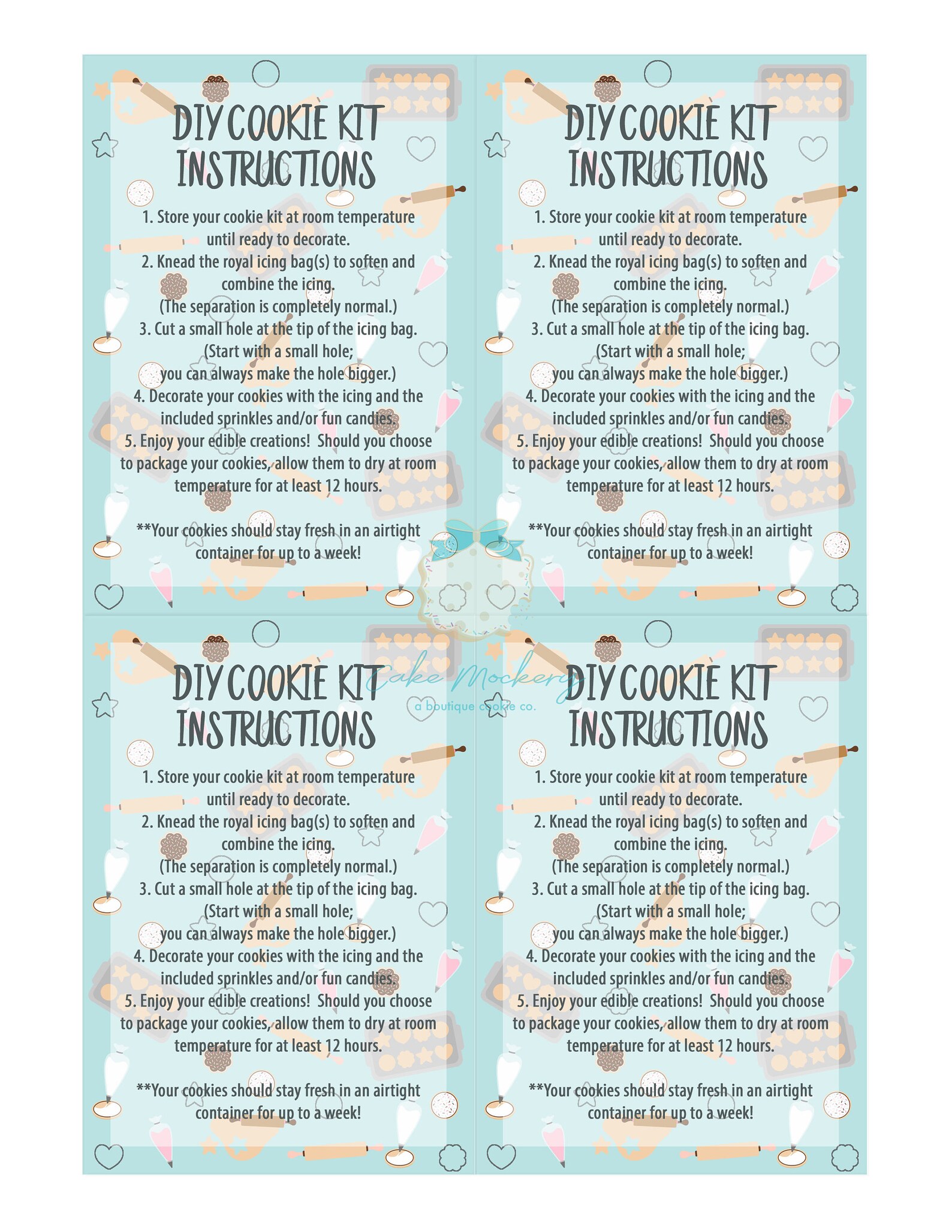 Printable Cookie Card DIY COOKIE KIT 3.5x5 - Etsy