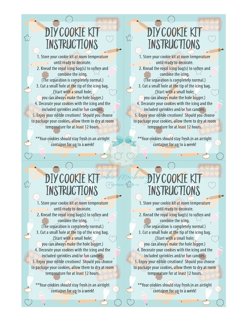 Printable Cookie Card DIY COOKIE KIT 3.5x5 - Etsy