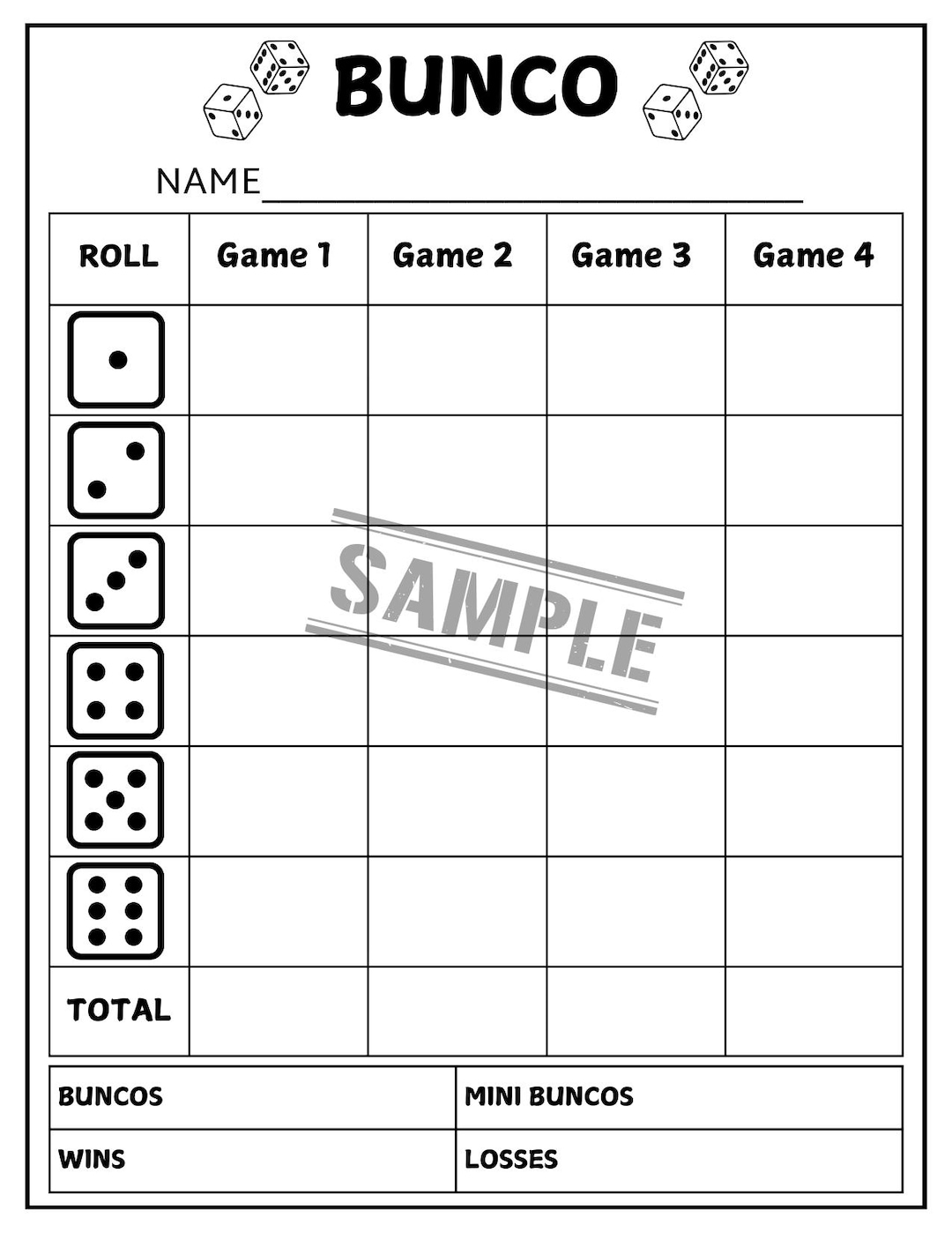 Bunco Score Sheet Etsy