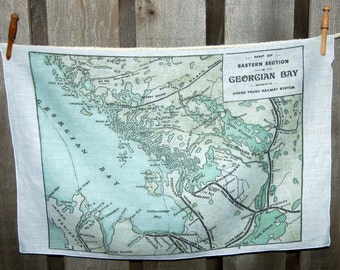 Muskoka Lakes Canada Vintage Map Tea Towel FREE SHIPPING | Etsy
