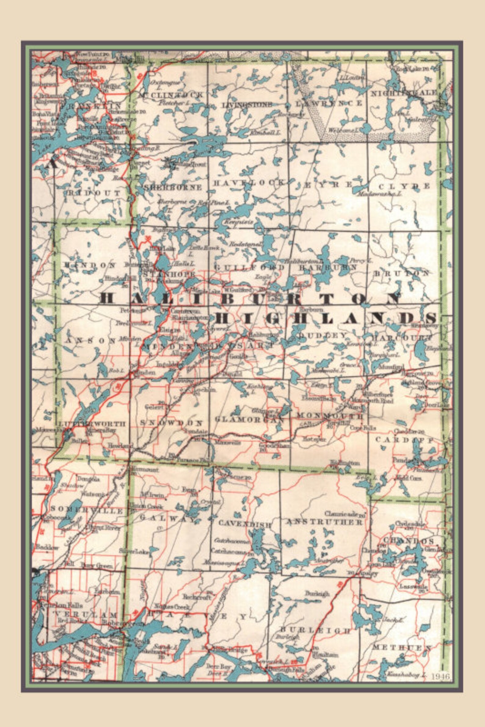 Haliburton Highlands Vintage Map Tea Towel FREE SHIPPING - Etsy Canada