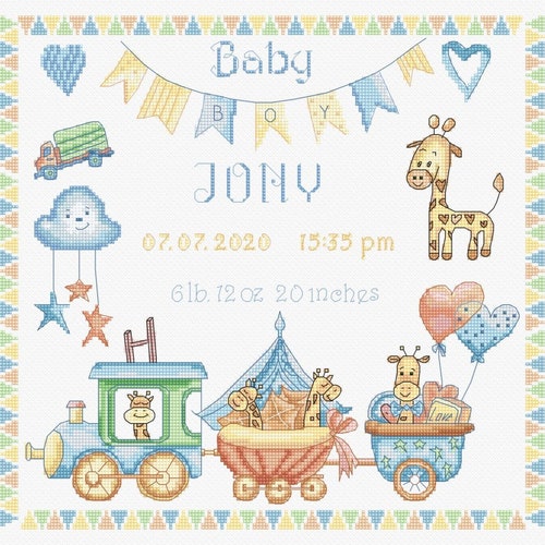 CSM 550 Safari Animal Cross Stitch Baby Birth Sampler Kit - Etsy