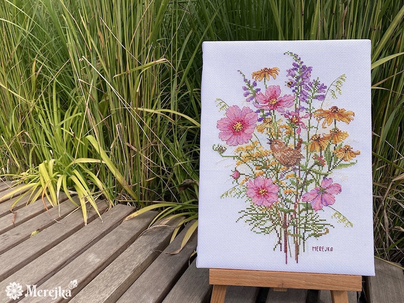September Flowers and Wren - Cross Stitch Kit by Merejka K197 - Etsy