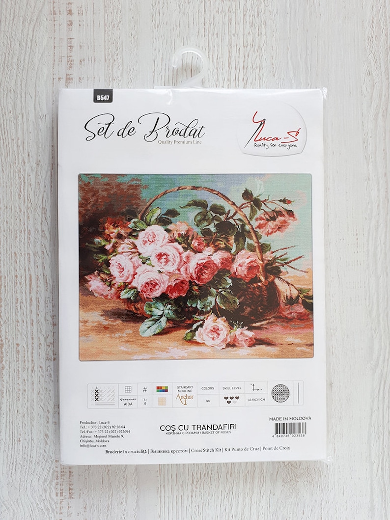 Counted Cross Stitch Kit Basket of Roses by Luca-s Brand | Etsy