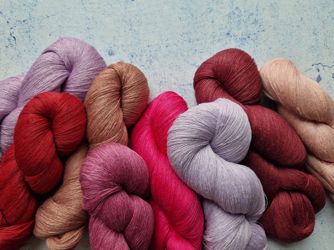 Linen Thread Skeins Set of 8 Linen Skeins in Red, Pink and Purple ...