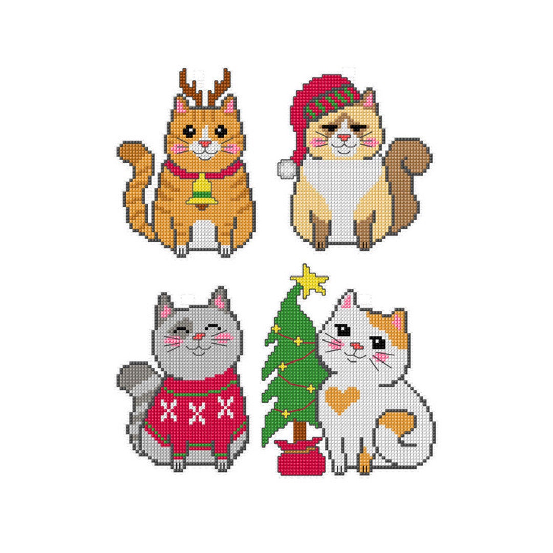 Cross Stitch Christmas Ornaments KIT Cat Toys on Plastic Canvas - Etsy