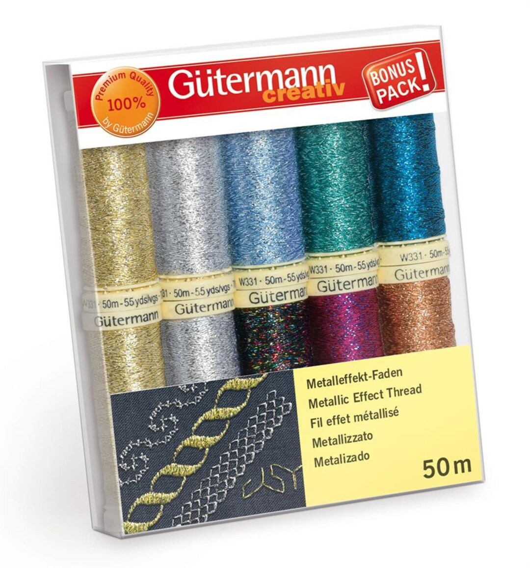 Guttermann Sewing Sparkling Thread, Set of 10 Colors X 50 Meters Each ...
