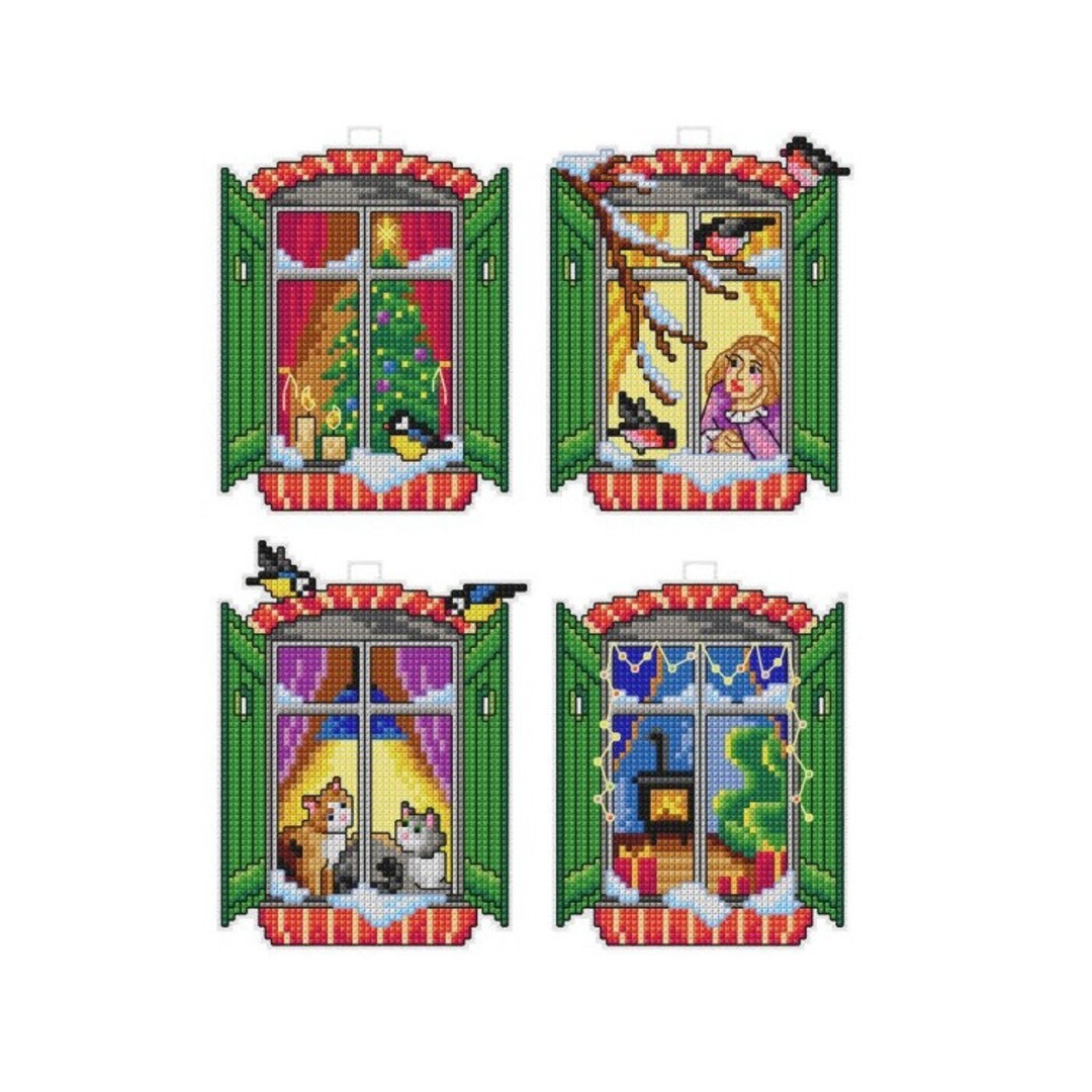 Christmas Windows Toys on Plastic Canvas - Cross Stitch Ornaments KIT ...
