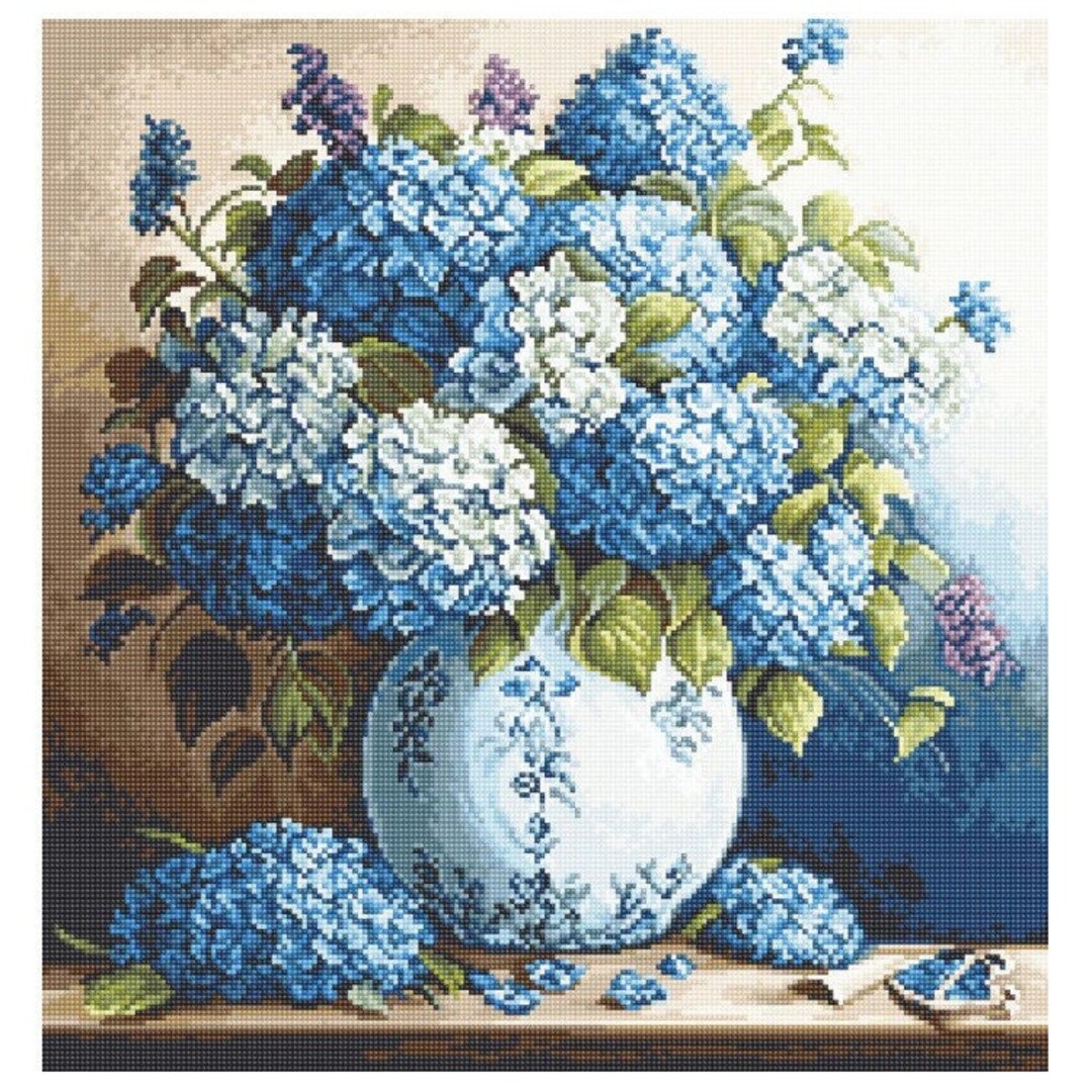 Vase With Hydrangeas - Choose Cross Stitch Kit or Petit Point Kit - Etsy