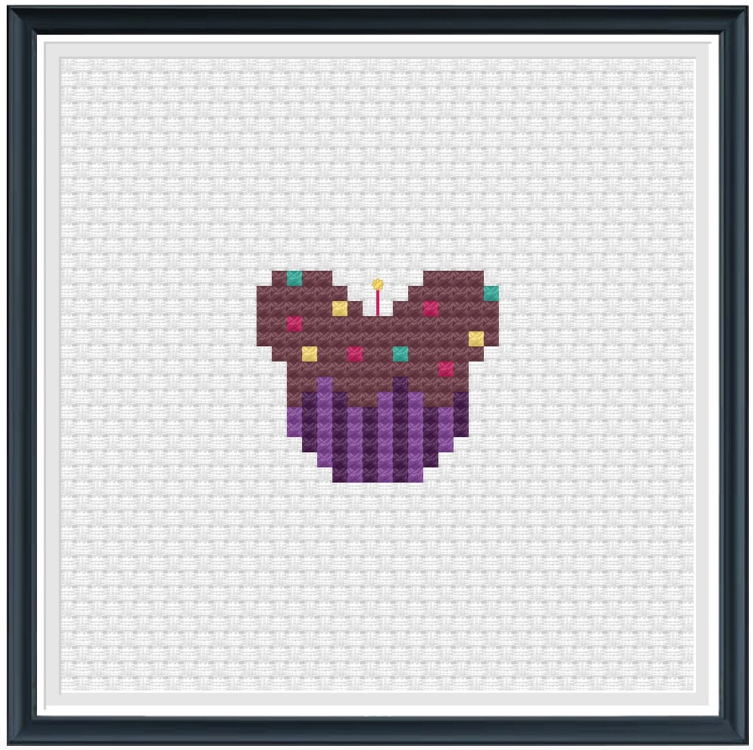 Mouse Ears Birthday Cupcake Cross Stitch Pattern .PDF - Instant ...