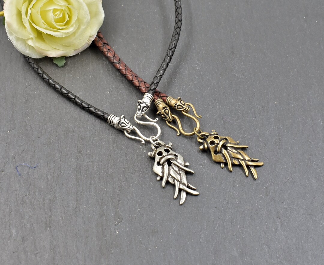 Leather Necklace With Odin's Mask - Available in Silver-black and Brown ...