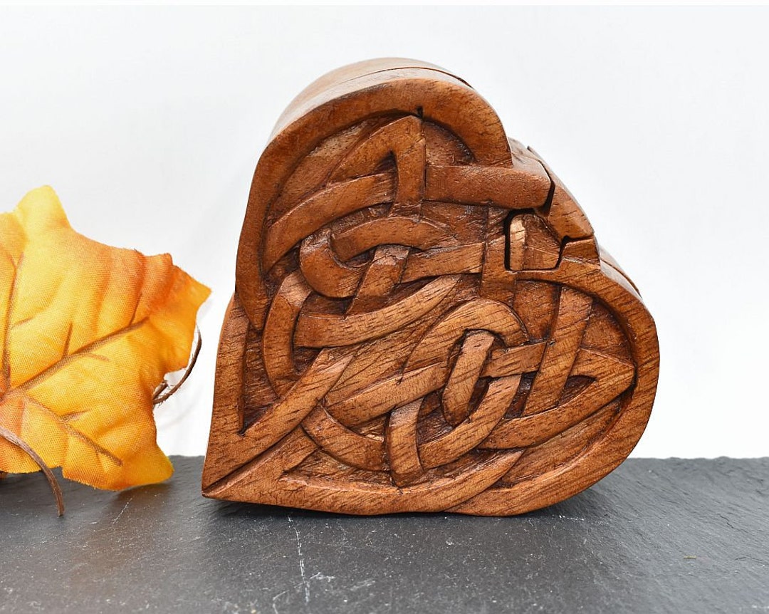 Wooden Puzzle Box - Heart Box With Celtic Knot Pattern - Stylish Gift ...