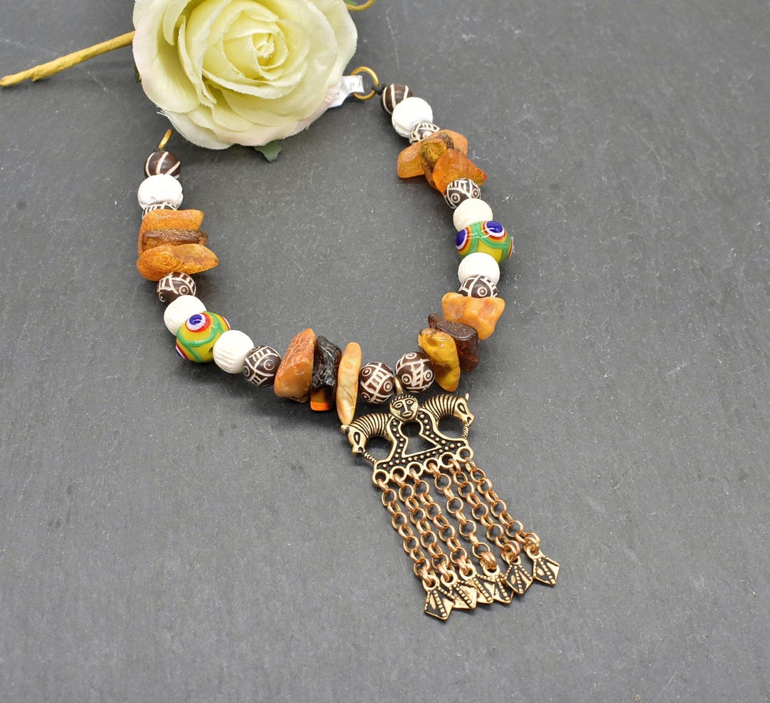 Amber Apron Brooch Chain Astrid With Rattle Pendant - Apron Brooch for ...