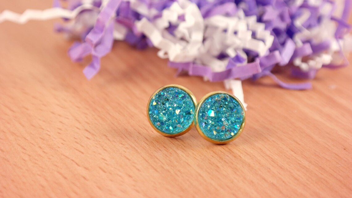 Blue Druzy Earrings Druzy Stud Earrings Faux Druzy - Etsy