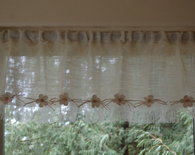 Burlap Window Valance With Decorative Flowers, 14'' Tall & Custom Made ...