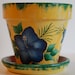 8'' Hand Painted Clay Flower Pot Tropical Dark Blue Hibiscus Design ...