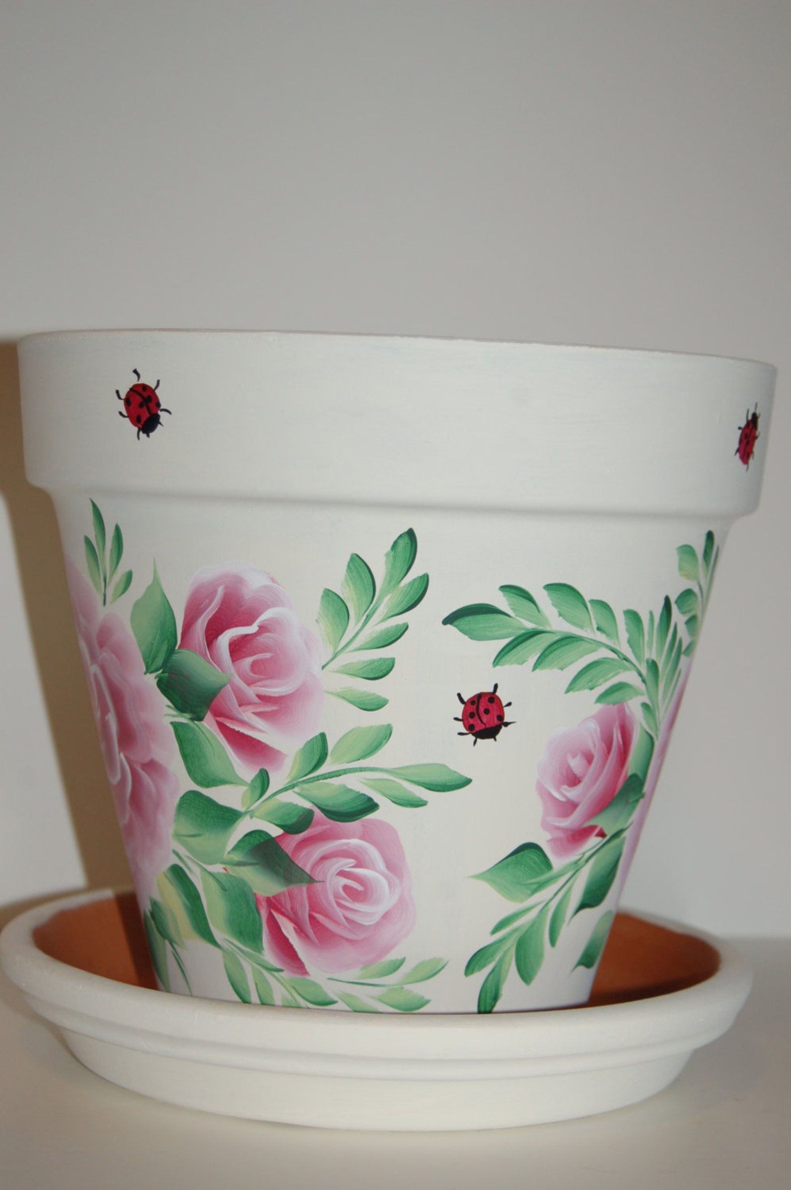 6'' or 8'' Hand Painted Clay Flower Pot Roses - Etsy