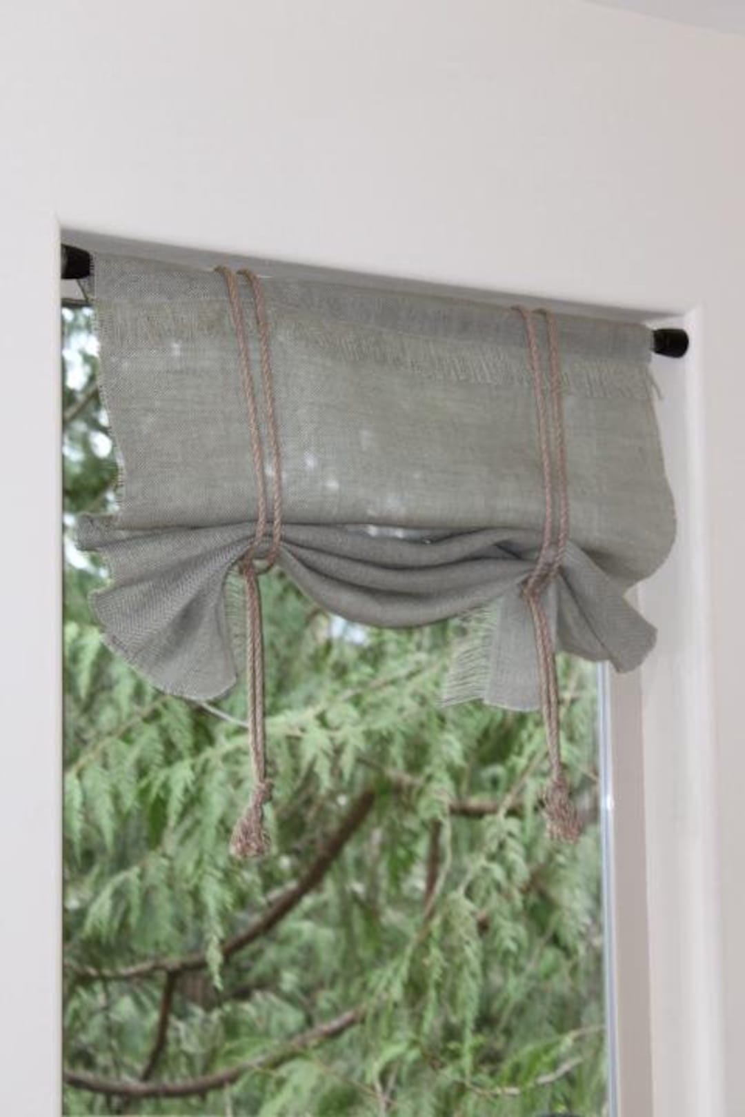 Swag Valance With Rope Ties and Fringe. Swedish Blind, Adjustable ...