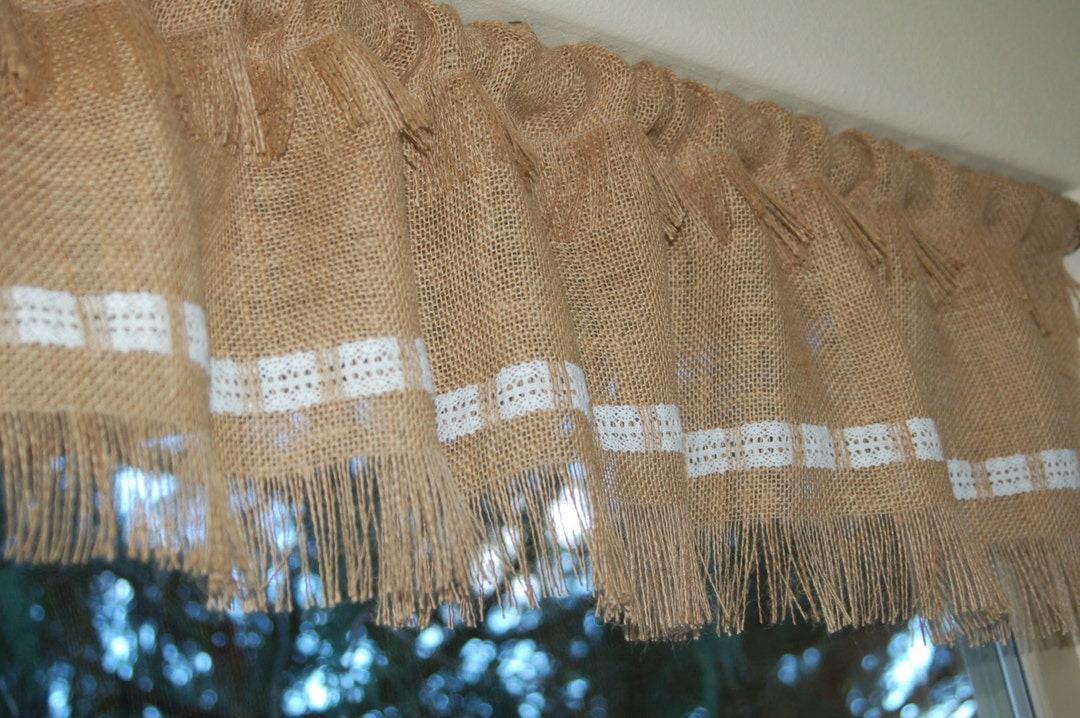 Cotton Lace on Natural or Gray Burlap Window Valance Custom Made for ...