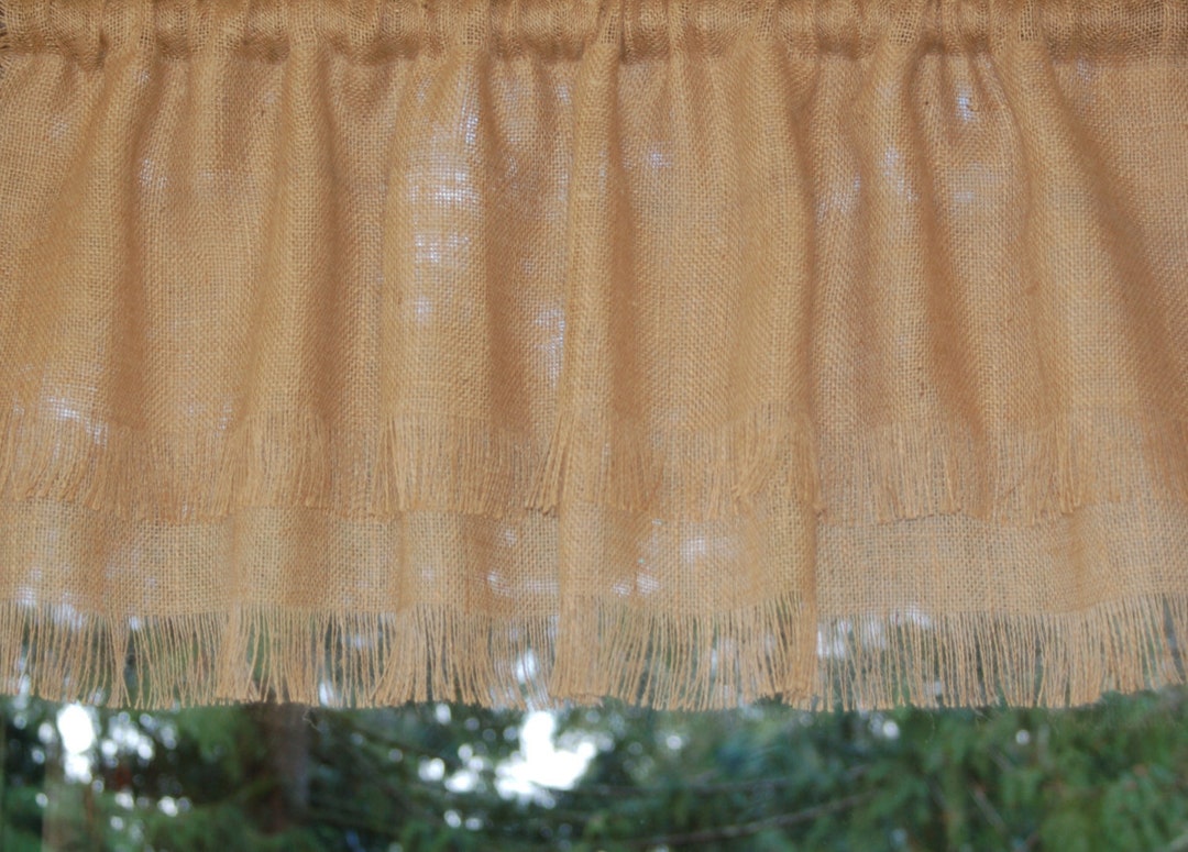 Fringed Layered Burlap Valance. Natural or Gray 100% Jute. Custom Made ...