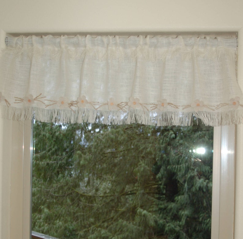 Burlap Window Valance With Decorative Flowers, 14'' Tall & Custom Made ...