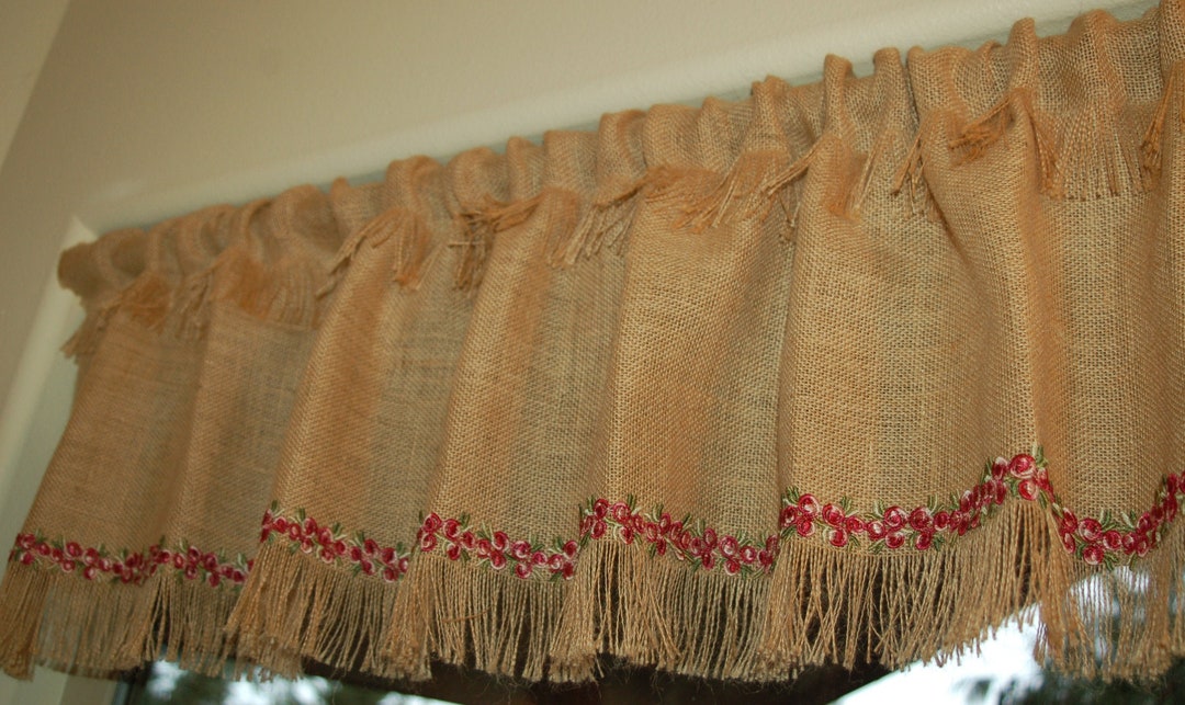 Burlap Window Valance With Floral Lace Trim Custom Made for Your ...