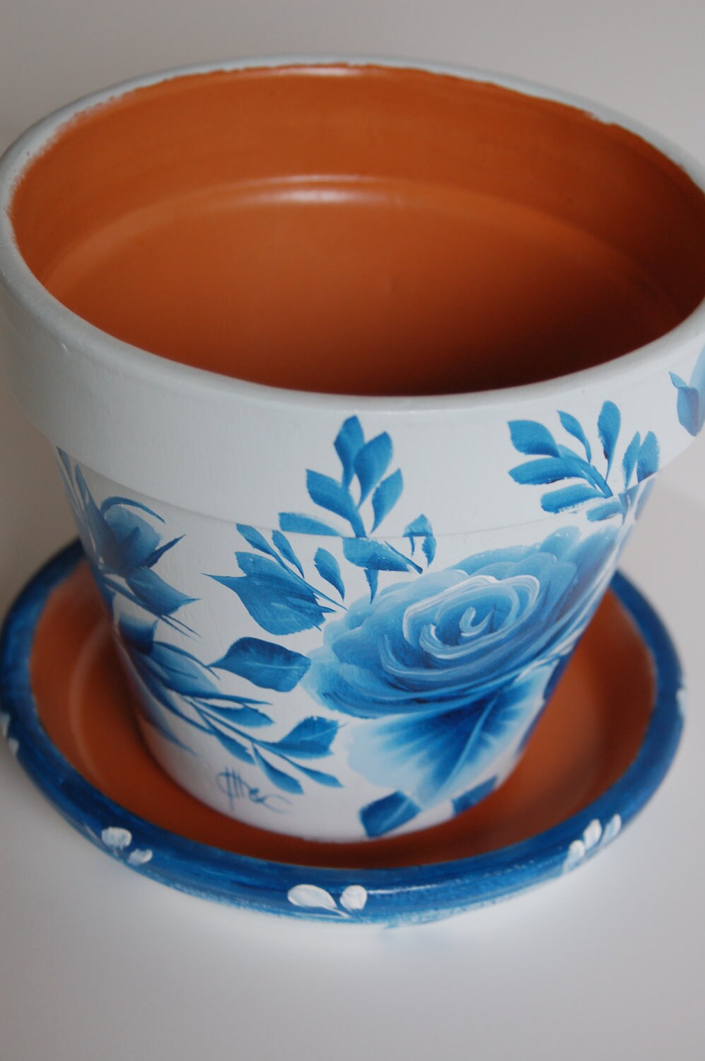 6 Inch Hand Painted Clay Flower Pot With a Matching Saucer - Etsy