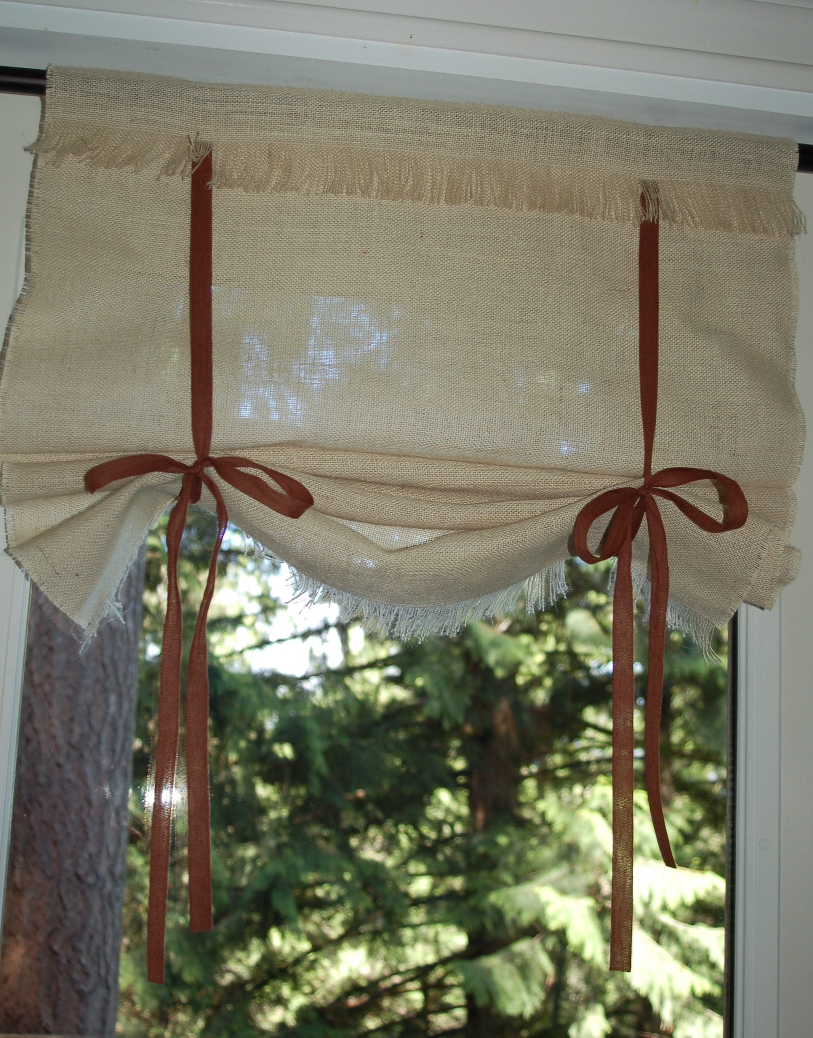Burlap Swag Valance Tie up Curtain With Ties and Fringe. Swedish Blind ...