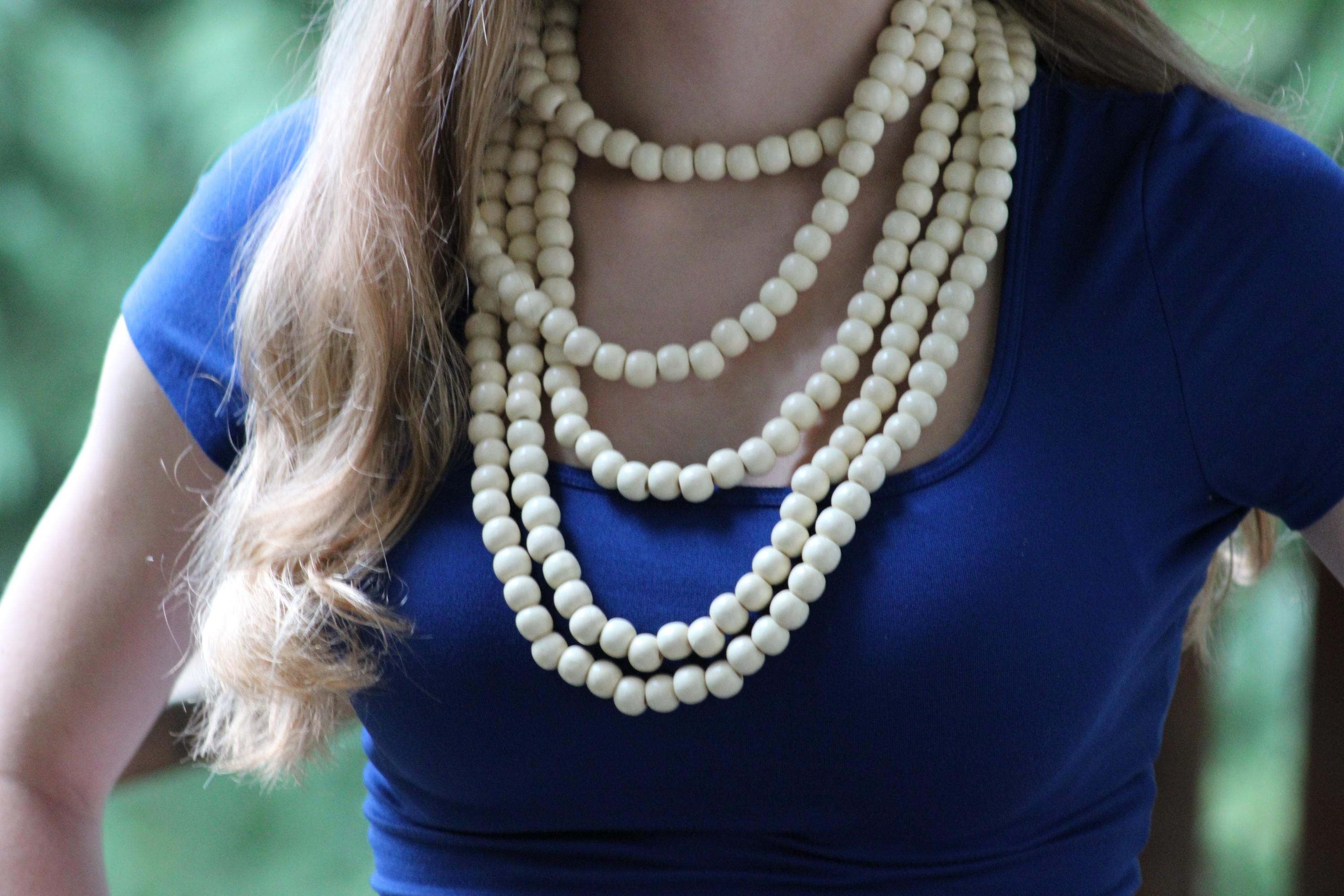 Wooden Beads Necklace. Large / Xlong in Natural, Brown, Black or Ivory ...
