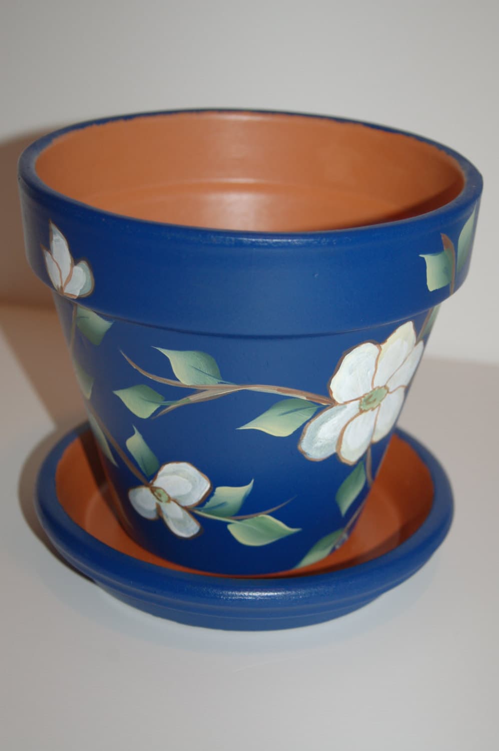 Hand Painted Clay Flower Pot Gentle White Dogwood Flowers and Branches ...