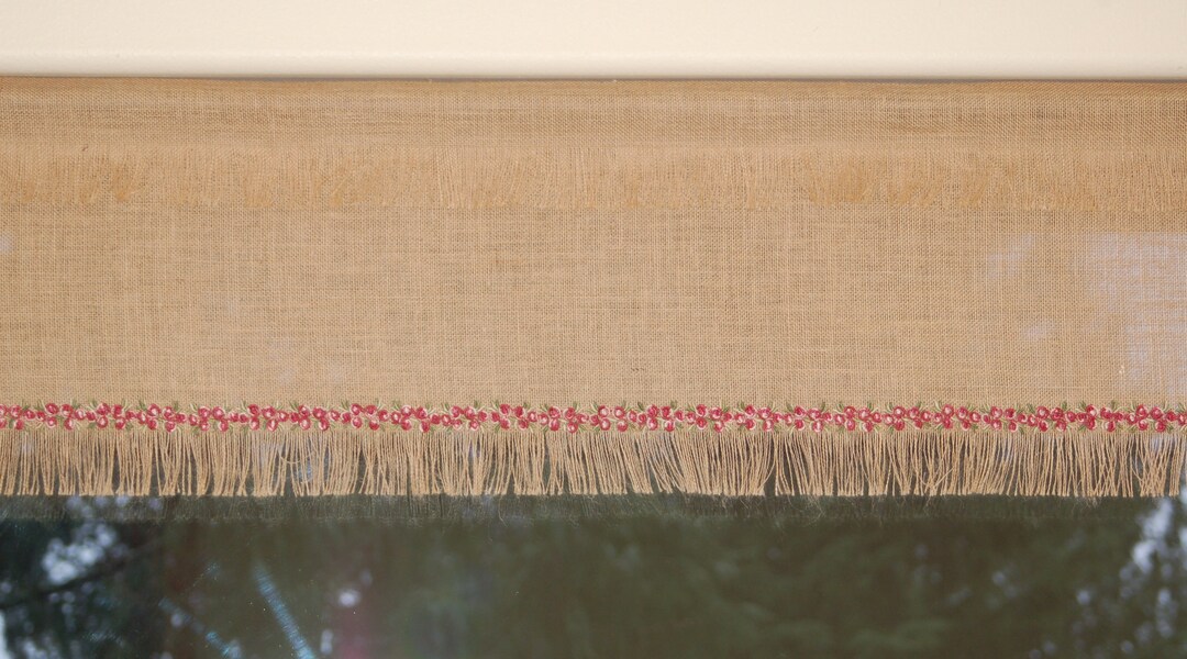 Straight Look Burlap Valance With Floral Lace Trim and Fringe. Custom ...