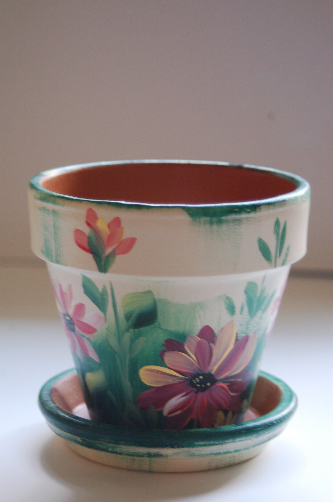 4'' Clay Flower Pot, Hand Painted Daisy Design. One or a Set of Two ...