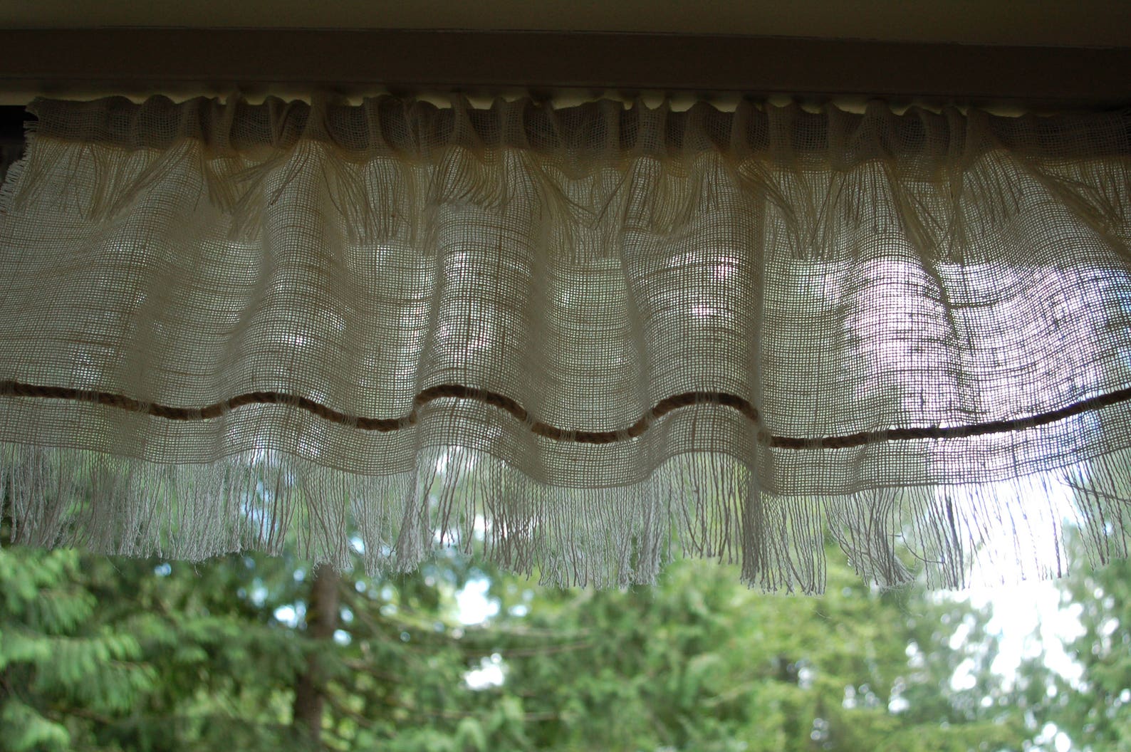 Ivory Burlap Window Valance With Jute Rope, Fringed Nautical Curtain - Etsy