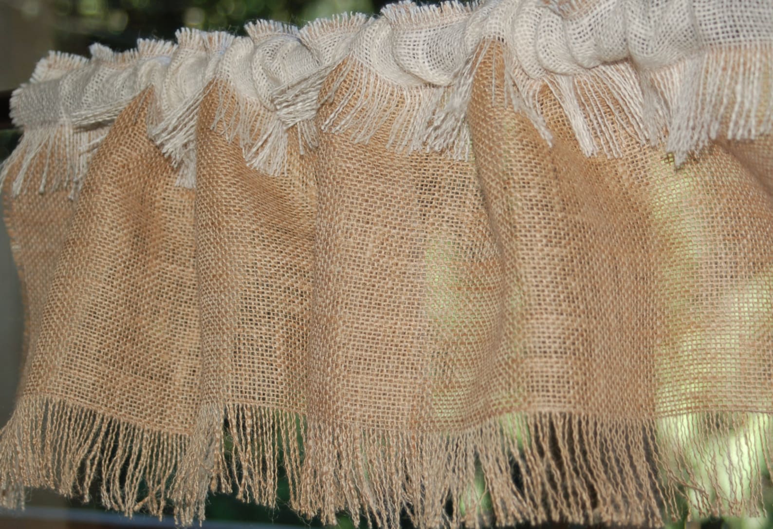 Burlap Valance 12'' Tall With Contrasting Burlap Rod Pocket and Fringed ...