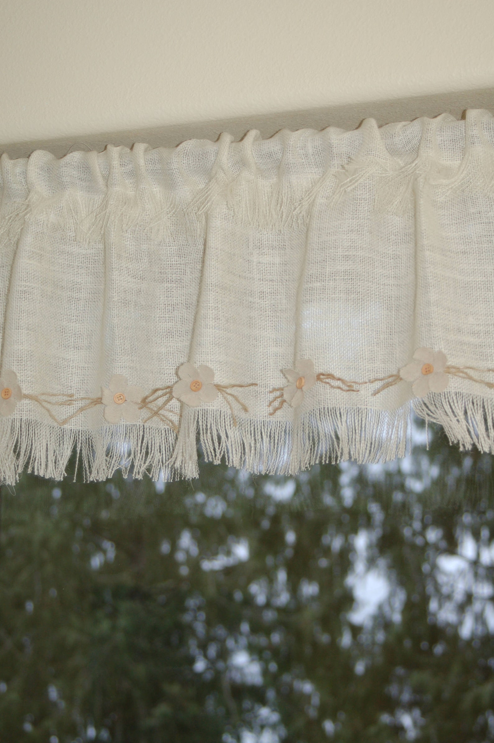Burlap Window Valance With Decorative Flowers, 14'' Tall & Custom Made ...
