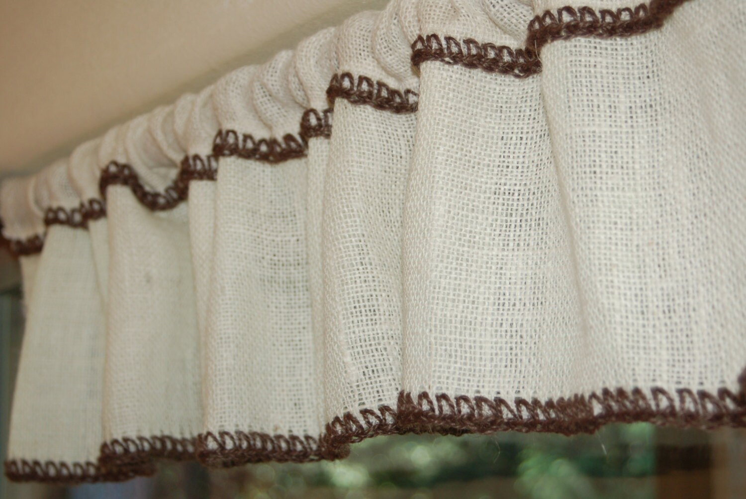 Ivory / White Burlap Valance With Crochet Jute Trim in Brown, Red ...
