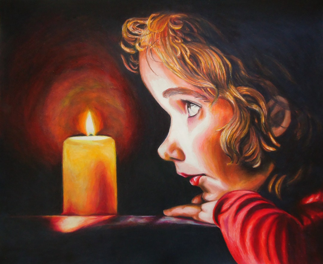 Girl by Candlelight, Original Art, Candlelight Decor, Colored Pencil ...
