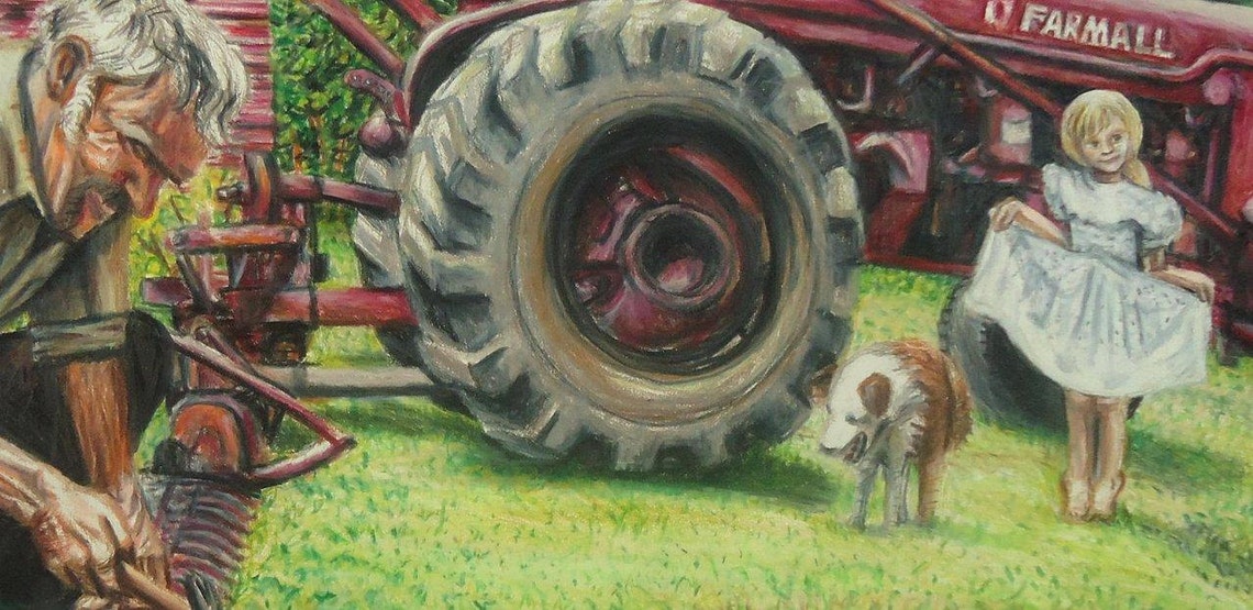 Farmall Art, Rustic Art, Father Daughter Art, Original Drawing, Rustic ...