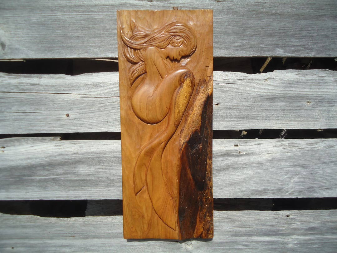 Carved Wood Mermaid, Mermaid Wood Sculpture, Wooden Mermaid, Carved ...