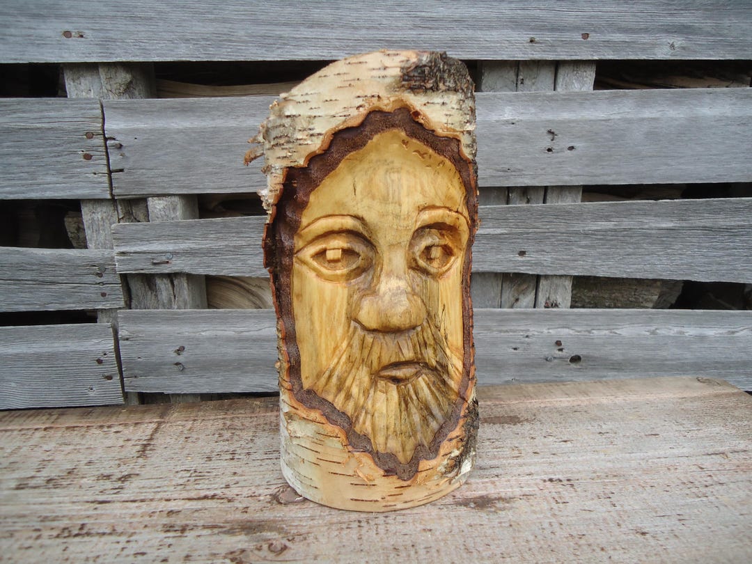 Hand Carved Wood Spirit Sculpture, Birch Log Carving, Christmas Decor ...