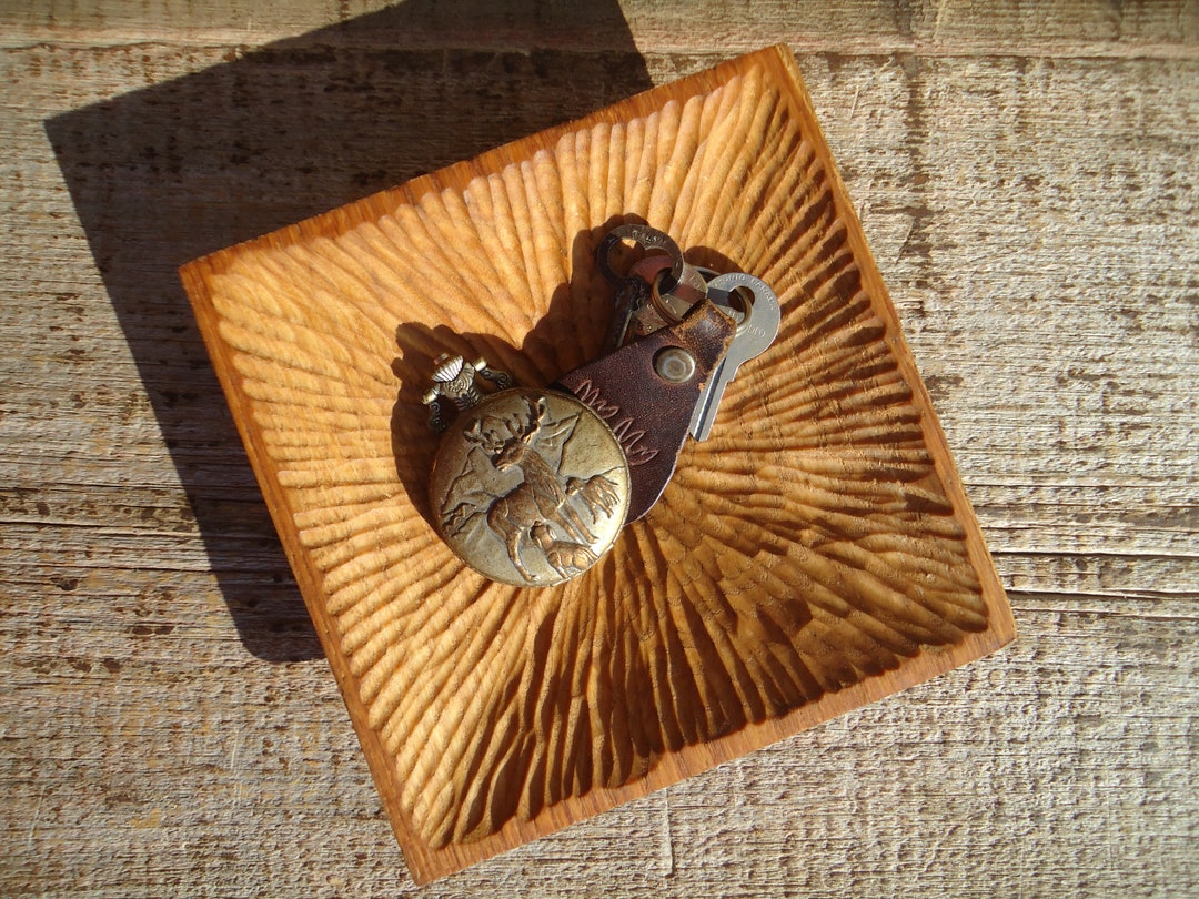 Hand Carved Wood Tray, Wood Key Tray, Carved Ring Tray, Small Carved ...