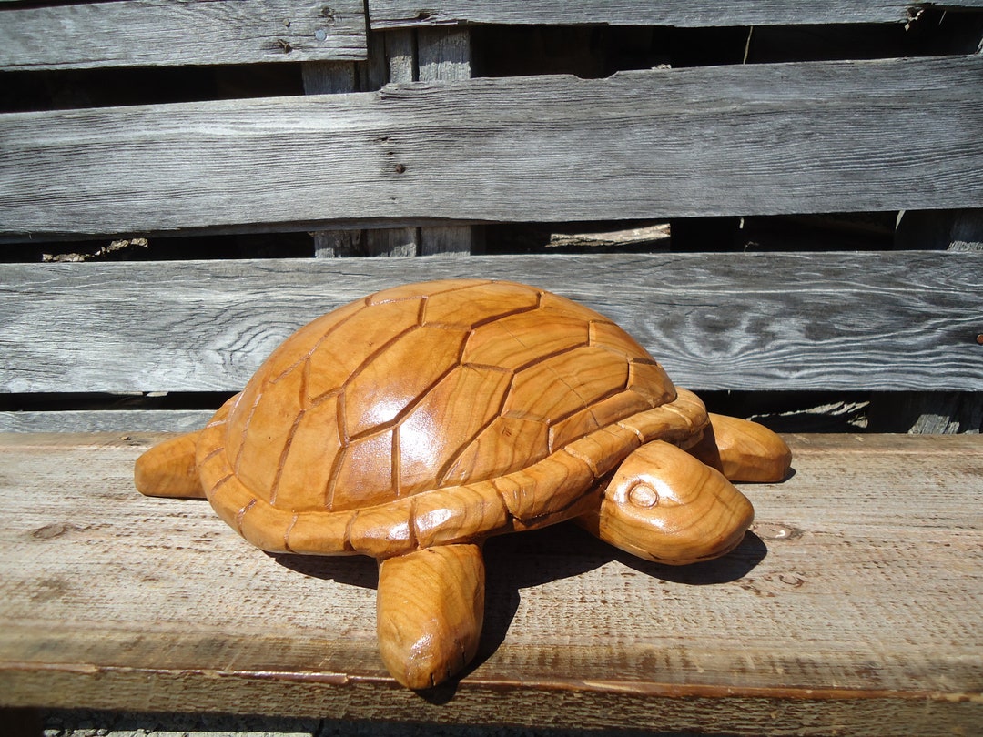 Hand Carved Wood Turtle, Large Wood Turtle, Big Wood Turtle, Carved ...