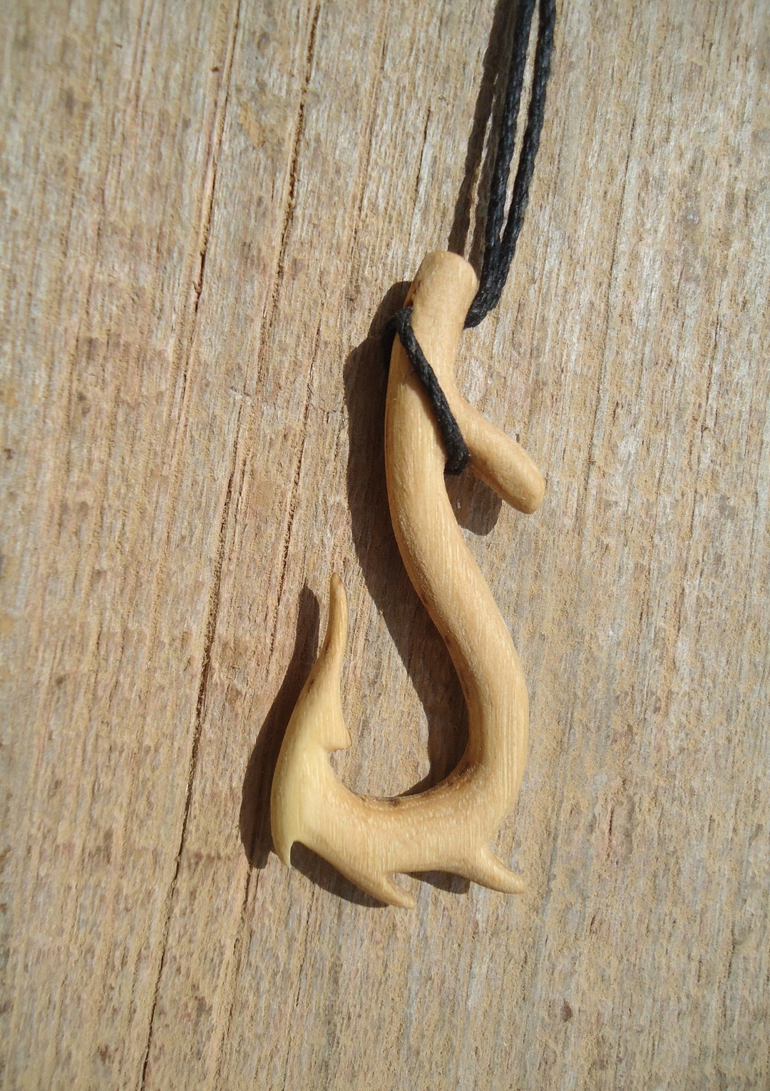 Carved Wood Necklace, Polynesian Fish Hook, Makau Fish Hook, Fish Hook ...