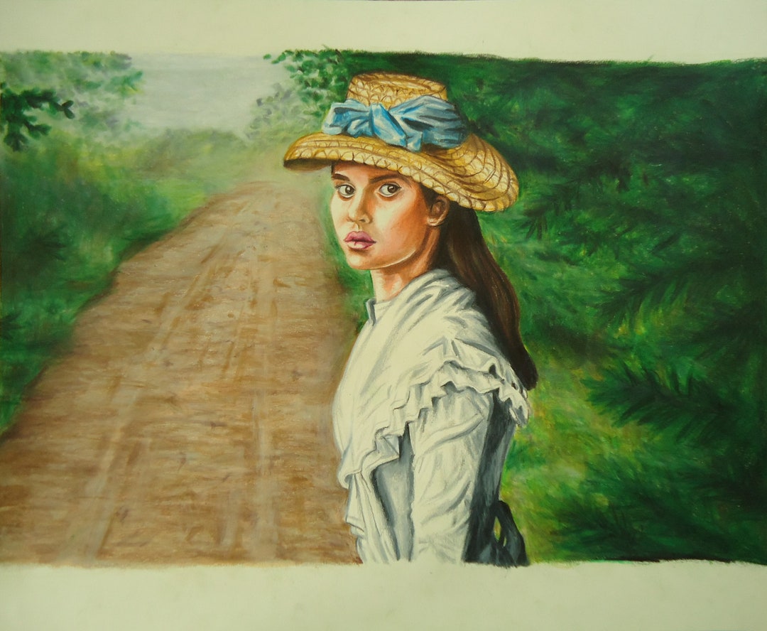 Tess Portrait Original Drawing Green Art Wall Artwork - Etsy