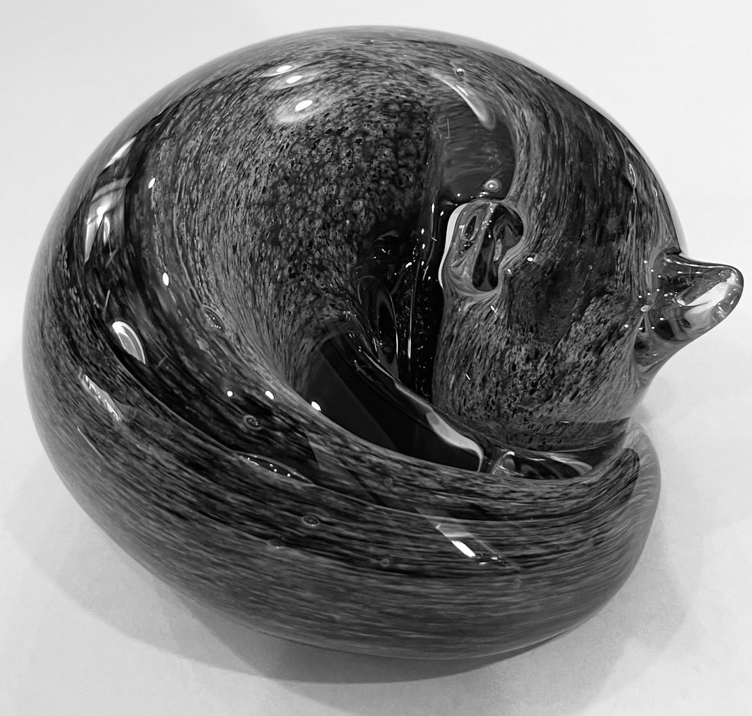 Glass Cat Paperweight - Cozy Kitten Glass Sculpture With Small Card and ...